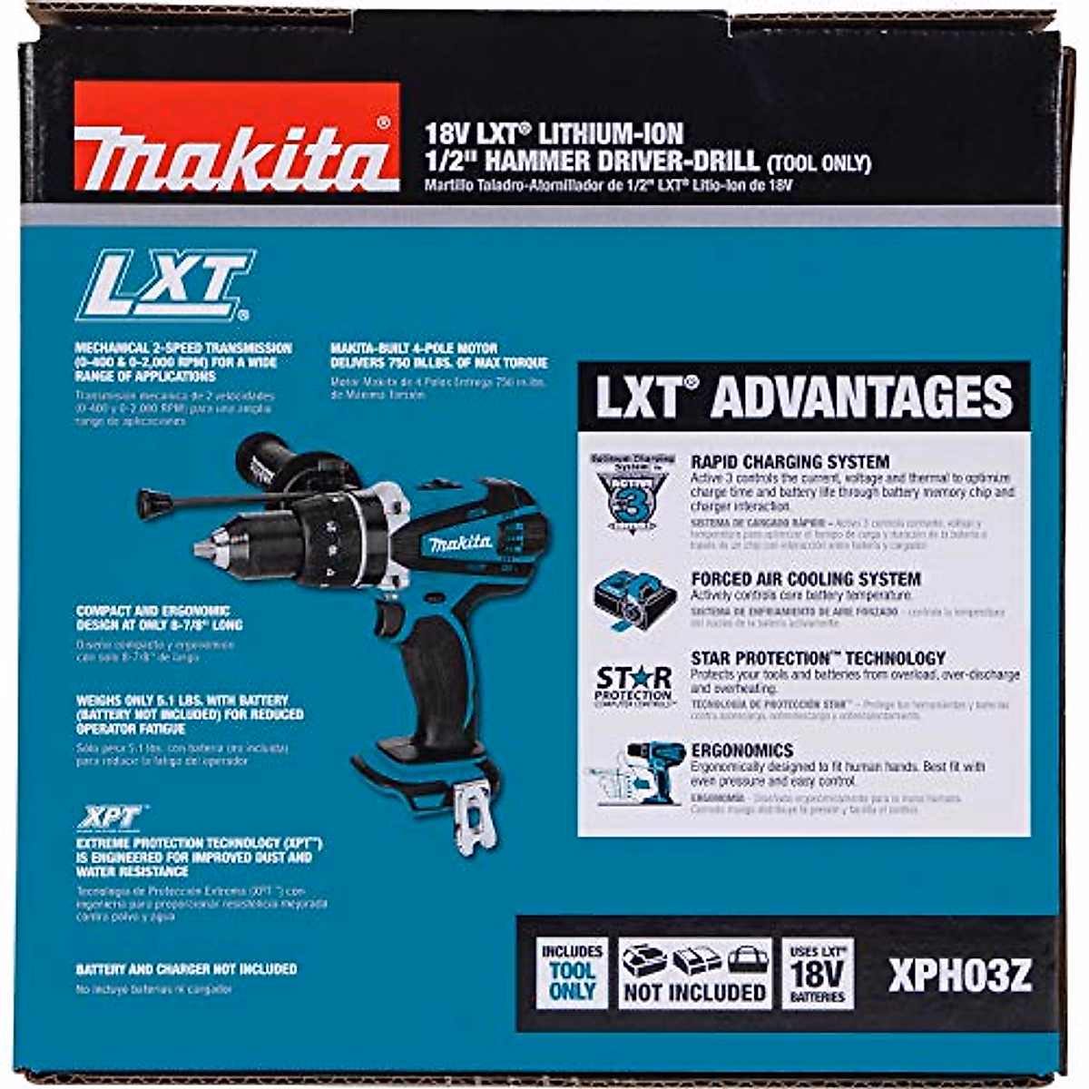 Makita XPH03Z 18V LXT Lithium-Ion Cordless 1/2" Hammer Driver-Drill, Tool Only