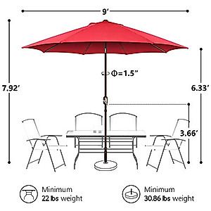 Funsite 9ft Patio Umbrella, UV Protect Pool Umbrella with Heavy Duty Pole, Ventilate Design Outdoor Umbrella with Push Botton Tilt & Crank Ideal for Garden, Lawn, Deck, Backyard&Pool, Red
