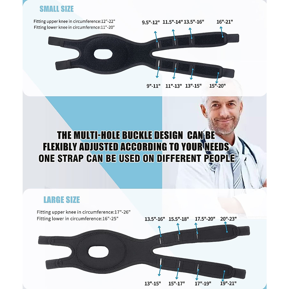 ANACON Dual Patella Knee Straps, Knee Brace Patella Stabilizer for Knee Pain Relief, Running, Tennis, Jumping, Arthritis, Tendonitis, Injury Recovery, Joint and Muscles Protection, Adjustable (Black)