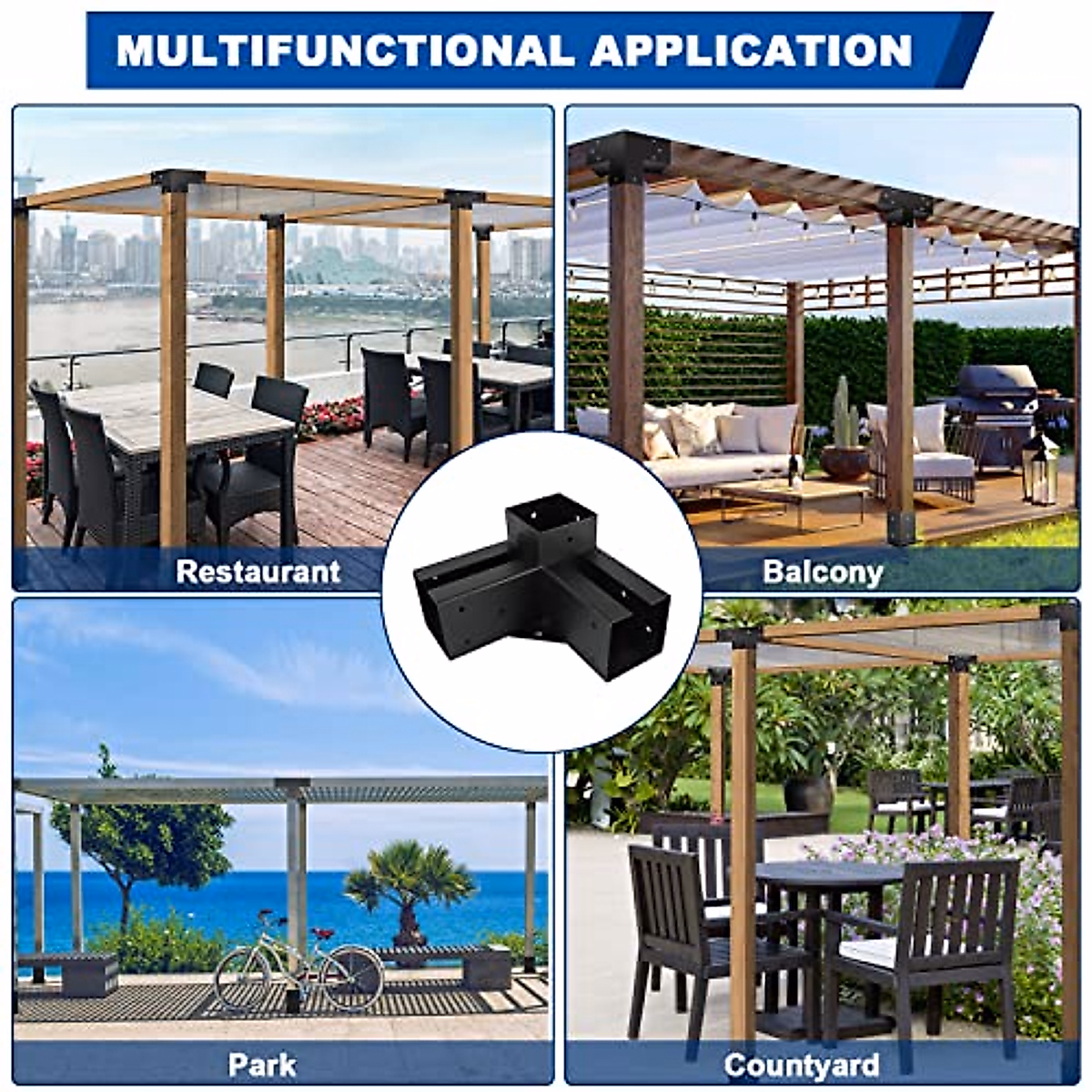 Pergola Gazebo Brackets Kit Nopwer - 3-Way Right Angle Corner Bracket for 4x4 Inch Wood Beams