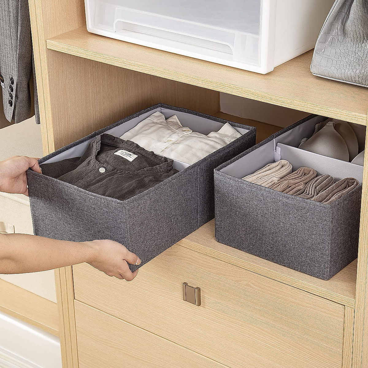 iwill CREATE PRO 2 PCS Drawer Organizer Cubes, Drawer Storage Baskets for Bedroom, Living Room, Shelves, Closet, Black Gray