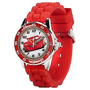 Disney Pixar Cars Kids' Time-Teaching Watch – Lightning McQueen Design with Red Silicone Strap, Easy-to-Read Dial, and Adjustable Fit for Wrists 5.5" to 8"