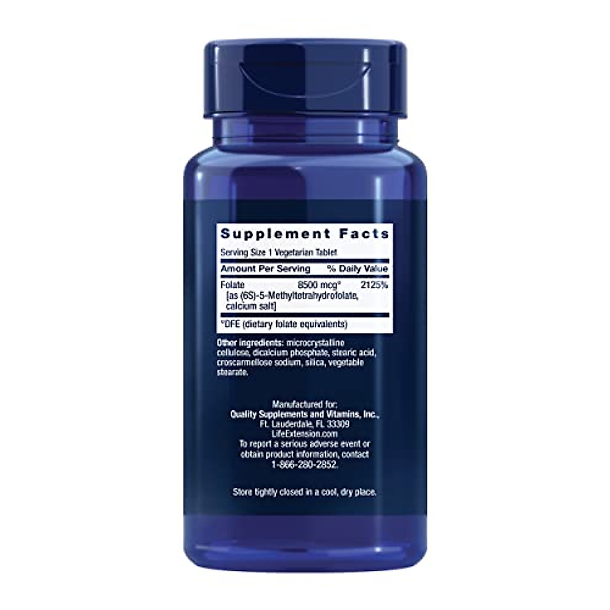 Life Extension High Potency Optimized Folate, 8500 mcg - L-Methylfolate For Brain & Heart Health - Active Form of 5-MTHF Supplement - Gluten-Free, Non-GMO, Vegetarian - 30 Count