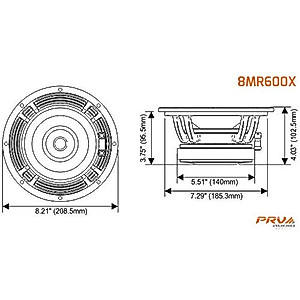 PRV AUDIO 8 Inch Midrange Speaker 8MR600X, 600 Watts Program Power, 8 Ohm, 2 in Dual Layer Voice Coil, 300 Watts RMS Pro Audio Speaker (Single)