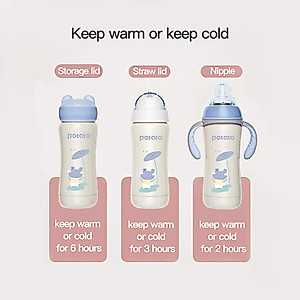 POTATO Baby Thermos Cup Water Bottle for Kids Stainless Steel Sippy Cup with 3 Kinds of Lids,Keeps Cold for 8 Hours 8 oz, Blue
