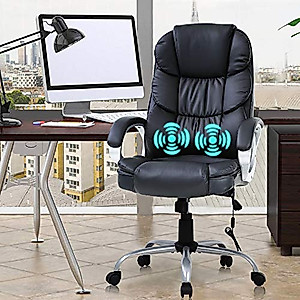 Ergonomic Home Office Chair Desk Chair Executive Chair High Back Leather Computer Chair with Arms Lumbar Support Headrest Massasge Height Adjustable Swivel Rolling Task Chair for Adult Women Men