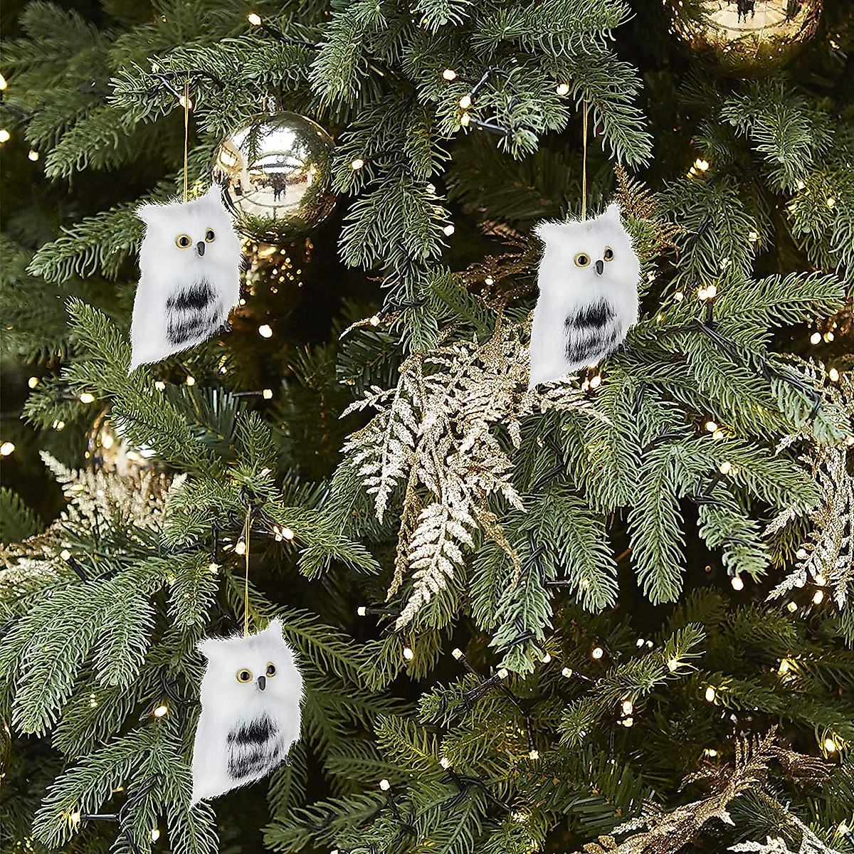SYLOTS Owl White Black Furry Christmas Ornament Decoration, Set of 5 Bird Figurine Artificial Feathered Owl Cute Owl Model Christmas Tree Decor Home Garden Fairy Desktop Decoration H7cm/2.75Inch
