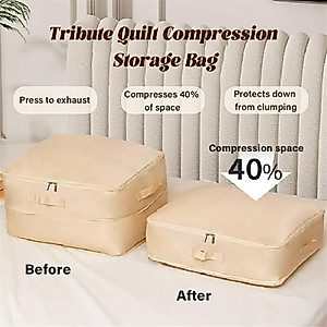 PLUG Large Capacity Blanket Storage, Ultra Space Saving Self Compression Organizer Foldable Comforter Storage Bags King Size for Clothes, Sweater, Bedding, Pillow with Handles