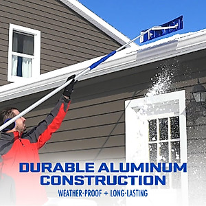 Snow Joe RJ204M 21' Twist-n-Lock Telescoping Snow Shovel Roof Rake with 6" by 25" Poly Blade, 25 inches, Blue