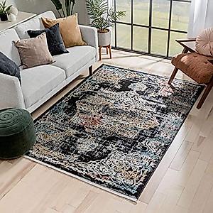 Well Woven Indira Maura Bohemian Vintage Medallion Oriental Black 5x7 (5'3" x 7'3") Area Rug
