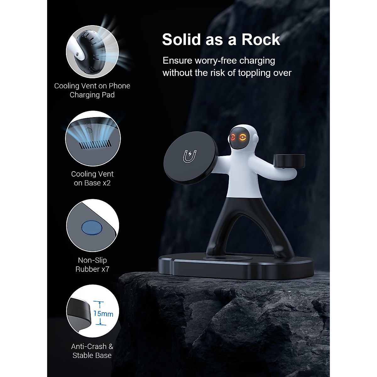 OBRFFE Wireless Charging Station 3 in 1, 18W Fast Magnetic Wireless Charger for Apple Devices, Compatible with iPhone 15/14/13/12 Pro Max, AirPods 3 2 Pro, iWatch Series for Bedside/Office/Desk