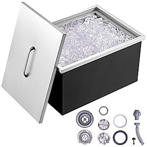 VEVOR Drop in Ice Chest, 20" L x 14" W x 12" H Stainless Steel Ice Cooler, Commercial Ice Bin with Cover, 40 qt Outdoor Kitchen Ice Bar, Drain-Pipe and Drain Plug Included, for Cold Wine Beer