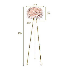 Maxax Feather Floor Lamp, Tripod Floor Lamp with Pink Feather Shade, Standing Light for Bedrooms/Dining Room/Living Room/Kitchen,Gold Classic