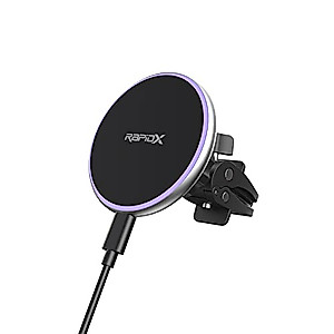 RapidX Dashio MW2 Car Vent Mount & Magnetic Wireless Charger Circle, up to 15W, for iPhone 14/13/12 & Newer, or Other iPhone/Android with MagSafe/Magnetic Case