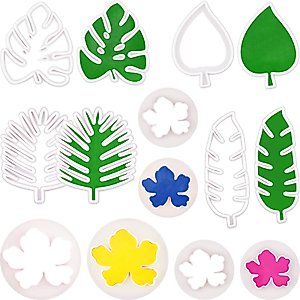 14 Pieces Tropical Leaf Cutters Hawaiian Flower Cutters Plastic Palm Cookie Cutters Flower Leaves Fondant Cutter Palm Cake Embossing Mold for Sugarcraft Biscuit Cake Decoration Summer Beach Party