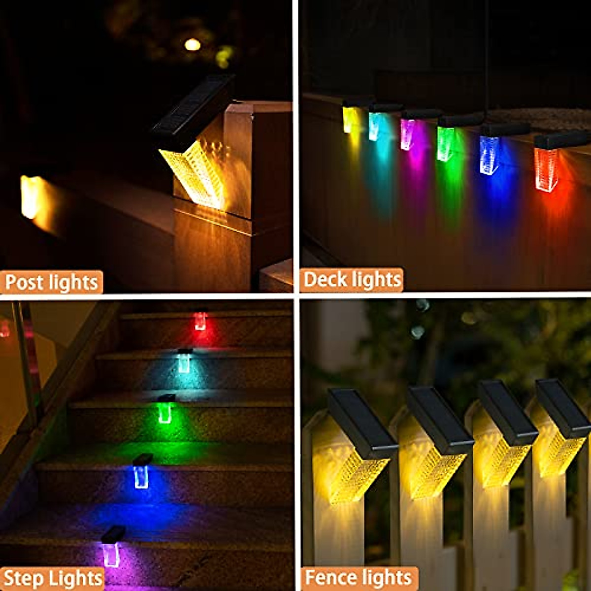 panmo Solar Deck Lights Outdoor, Solar Step Lights Waterproof Decoration for Porch Pool Fence Stair Patio Yard Garden Railings(Warm White/RGB 8 Pack)