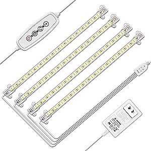 LED Plant Grow Light Strips Full Spectrum Grow Lights for Indoor Plants with Auto On/Off 3/6/12H Timer, 5 Dimmable Levels 192 LEDs Sunlike Grow Lamp for Hydroponics Succulent,Waterproof 4 Pack