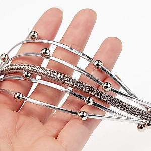 Suyi Women Wrap Bracelet Multilayered Leather Braided Bangle Wrist Cuff Bangles with Magnetic Buckle Silver1