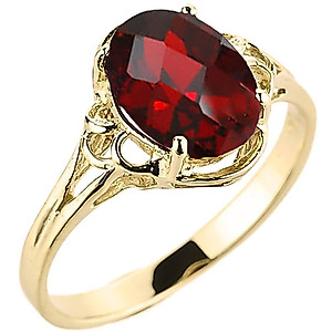 10K Yellow Gold January Birthstone Genuine Oval Garnet Gemstone Solitaire Ring - Size 6