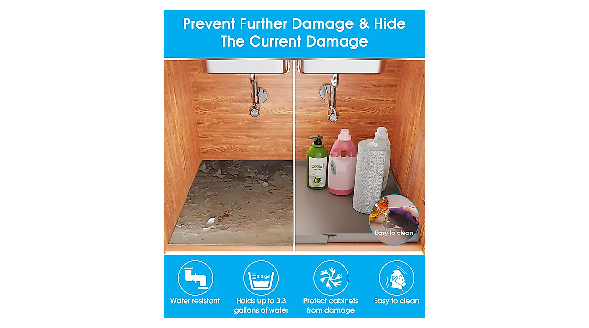 Waterproof Kitchen Sink Mat 34x22 Non-Slip Silicone Leak Protector