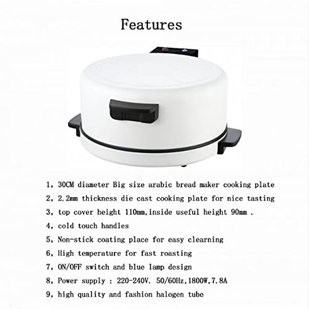 EKLART Electric Nonstick Pizza Maker,Pizza Oven 12-inch / 30cm, Double-Sided Nonstick Heating Plate, Perfect for Pizzas/Pancake/Nachos/Fajitas/Omelettes,White