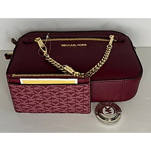 Michael Kors Jet Set Large Chain Crossbody Bag bundled with with SM TZ Coinpouch Wallet Purse Hook (Mulberry/Signature MK Mulberry