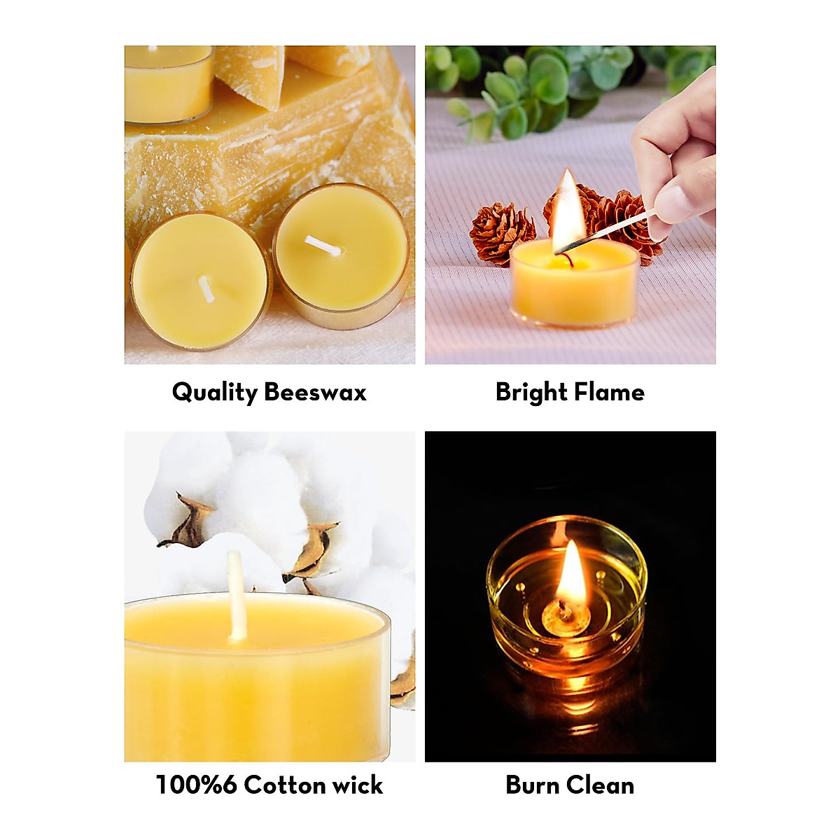 Ashlux Unscented Beeswax Tealight Candles 20 Pack, 4 Hours Long Burning Handmade Yellow Tea Lights Candles, Clear Cup Smokeless Beeswax Candles for Wedding, Party, Centerpiece & Home Decor