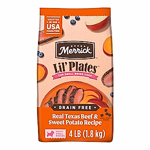 Merrick Lil’ Plates Premium Grain Free Dry Dog Food For Small Dogs, Real Texas Beef And Sweet Potato Kibble - 4.0 lb. Bag