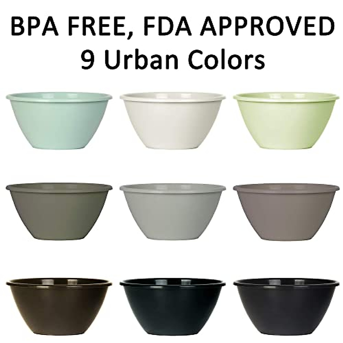 Youngever 50 Ounce Plastic Bowls, Large Cereal Bowls, Large Soup Bowls, Set of 9 (9 Urban Colors)