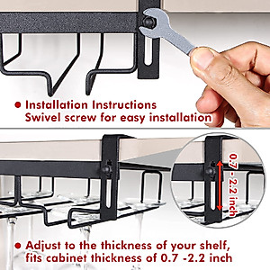 Kamehame Wine Glass Rack Under Cabinet, Nail Free Hanging Stemware Rack Metal Glasses Holder Storage Hanger for Kitchen, Bar(3 Rows, Black)