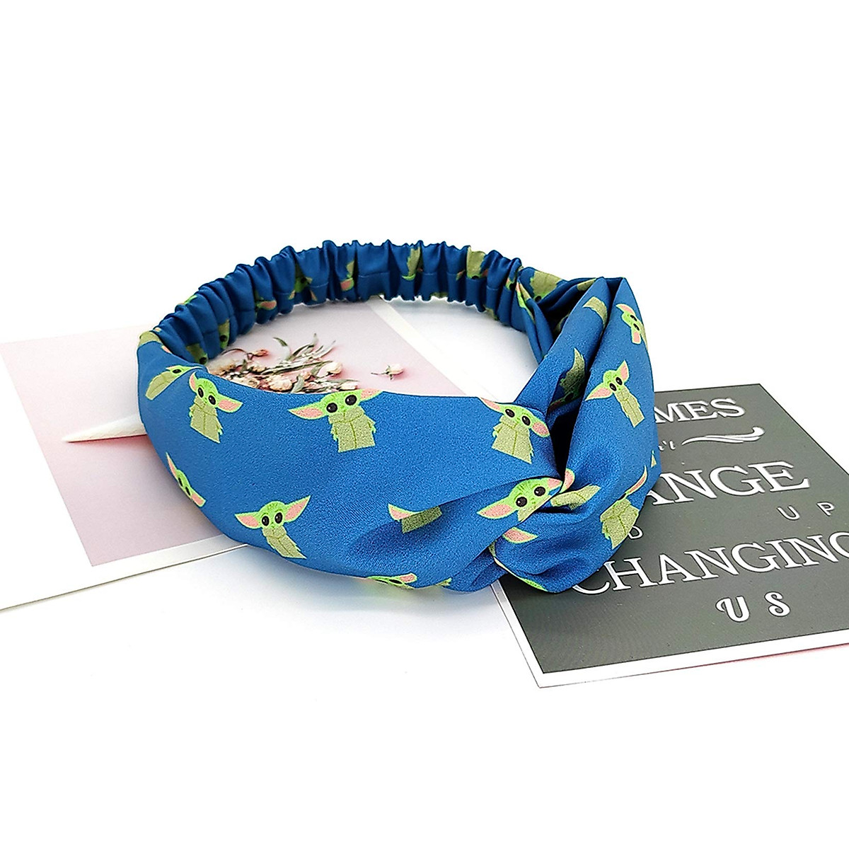 BLAISTER Cute Baby Yoda Headbands Hair Scrunchies for Women Non Slip Stretchy Breathable Hair Bands Criss Cross Head Wrap Elastic Hair Tie Ropes Hair Accessories