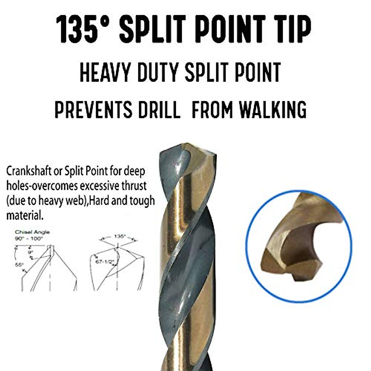 Hss Drill Bit Set 31/64 in. Jobber Twist Parabolic Flute Golden/Black 3-Flat Shank Drill Steel Metal-5Pcs