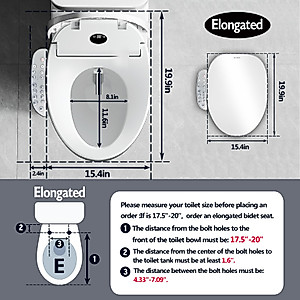 XCQQ Bidet Toilet Seat Elongated, Bidet Warm Water Rear & Front Oscillating Wash, Heated Toilet Seat, Warm Air Dryer, Soft Close Toilet Lid, Night Light, Smart Toilet Seat with Bidet Requires Outlet