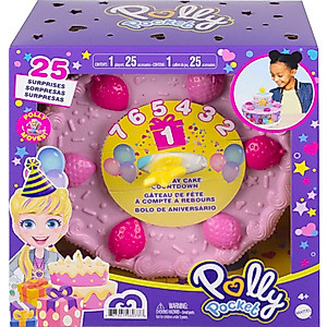 Polly Pocket 2-in-1 Playset, Unicorn Toy with 2 Micro Dolls & 25 Surprise Accessories, Birthday Cake Countdown