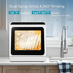 EUHOMY Mini Portable Dishwasher Countertop Compact Dishwashers, Tabletop Small Dishwasher with 5L Built-in Water Tank with 6 Modes and Baby Care for Apartments& RVs, No Hookup Needed