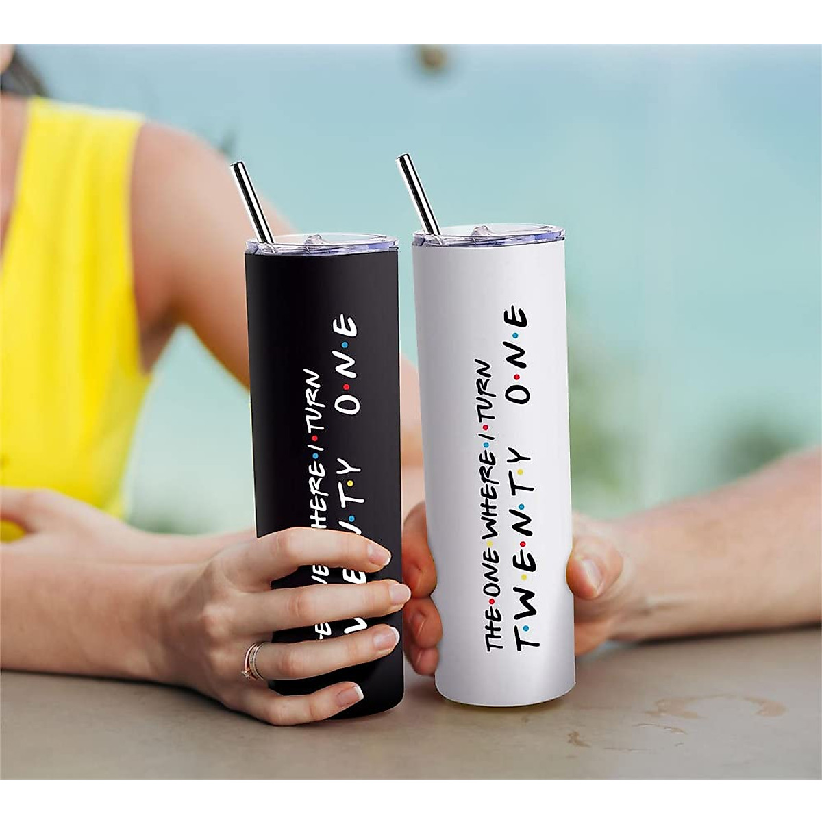 21st Birthday Gifts For Her 21st Birthday Decorations For Her 20 OZ White Skinny Wine Tumbler Turn 21 Travel Cup With Lid Straw Happy 21 Year Old Bday Presents For 2003 Born Women Girls Female