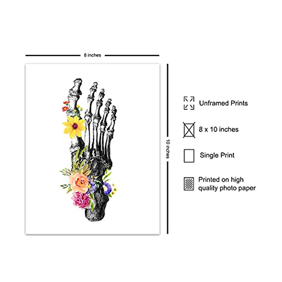 Human Foot Anatomy Medical Wall Art for Doctor Office, Podiatrist, Orthopedic Medical Clinic, Podiatry Dr - Gothic Decor - Boho Floral Vintage Shabby Chic Skeleton - Gift for Women, Nurse, RN, CNA
