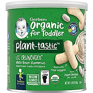 Gerber Snacks for Baby Organic Lil Crunchies, Plant-tastic, White Bean Hummus, 1.59 Ounce