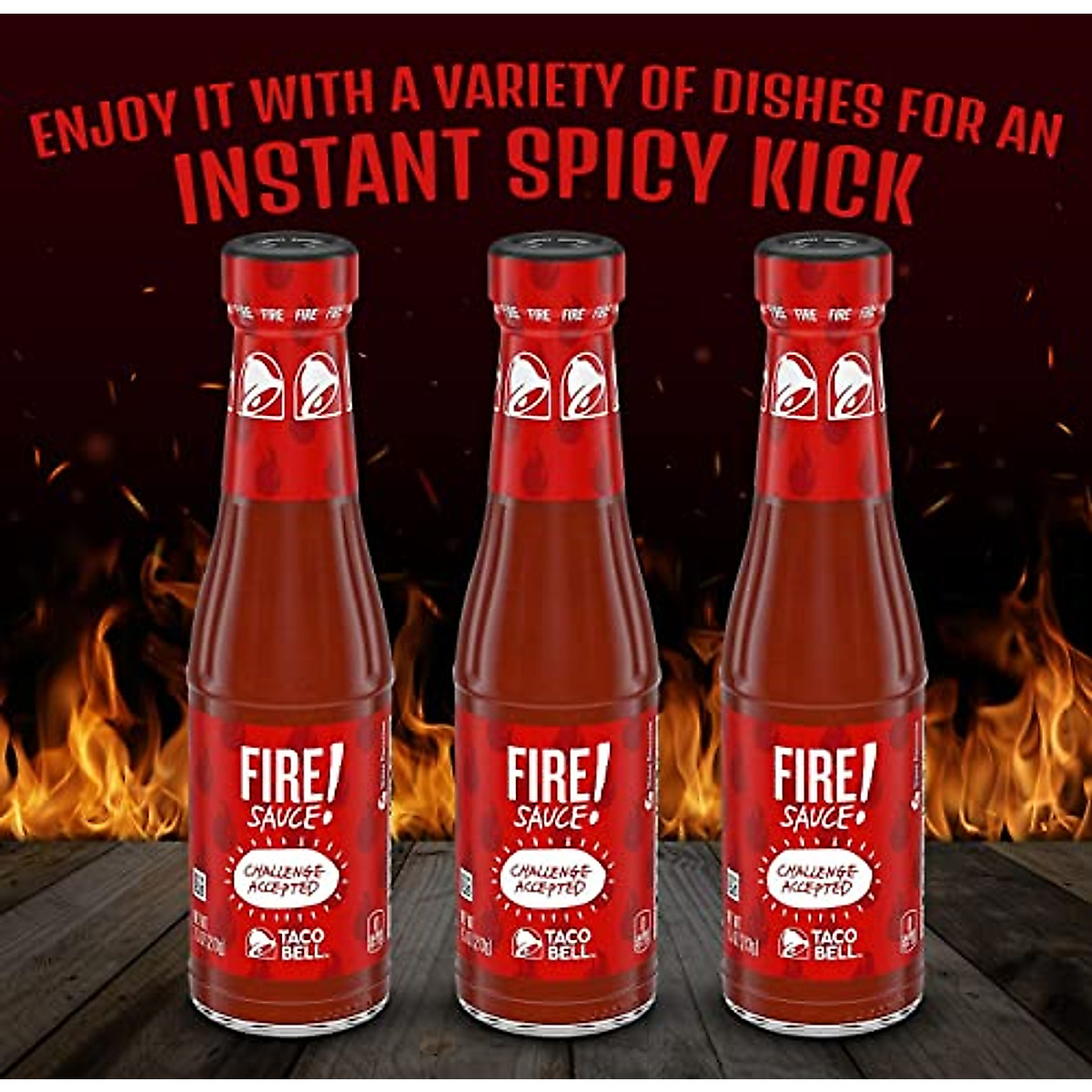Taco Bill Fire Sauce Bottle, 3 Pack Taco Sauce Condiment Seasoning for Tacos Salad Chips Quesadilla Chicken Tex Mex Burritos and More, 7.5 Ounces Each with Nosh Pack Mints