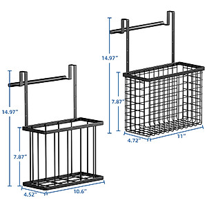 iNUREYE 2 Pack Cabinet Door Organizer, Kitchen Wall Mount Storage Basket, Cutting Board Organizer with Towel Bar, Over The Cabinet Door Organizer with Towel Rack Black