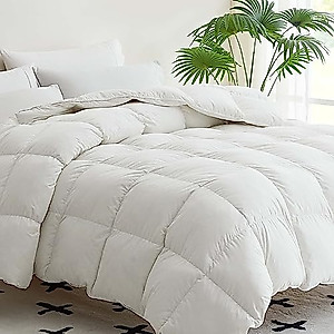 CYMULA Goose Feather Down Comforter Queen Size, Hotel Fluffy Breathable Lightweight Duvet Insert with Luxurious Down Fill, 8 Corner Tabs and Machine Washable for All Seasons - White (90x90)