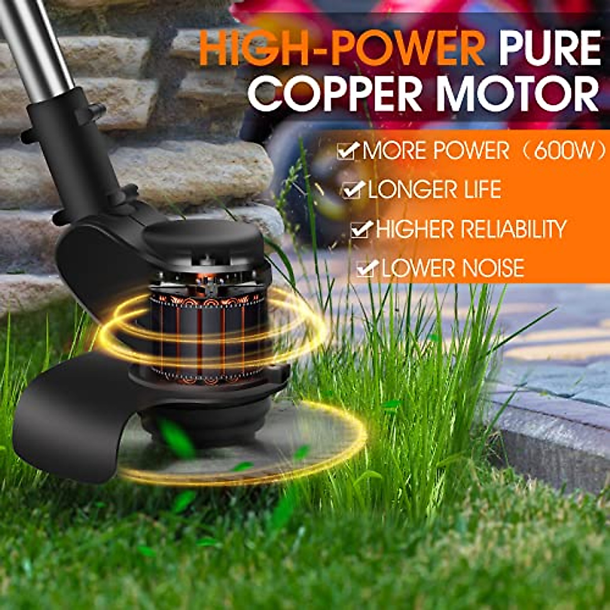 Weed Wacker, Electric Weed Wacker Cordless Trimmer, Retractable and Foldable Home Weed Eater Brush Cutter, Portable Battery Power Rechargeable Handheld Lawn Mower for Lawn, Yard, Garden