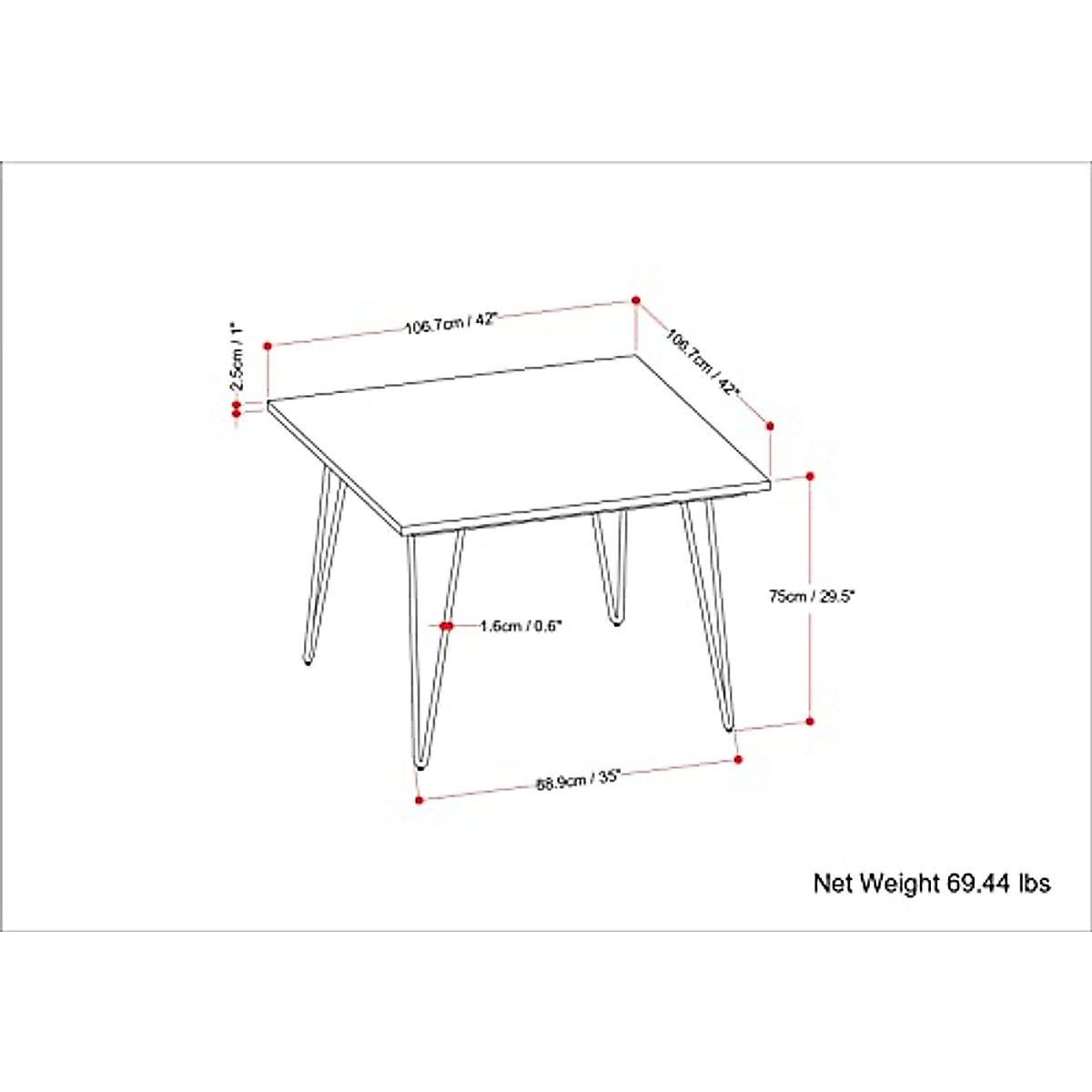 SIMPLIHOME Hunter SOLID MANGO WOOD and Metal 42 Inch Wide Square Industrial Dining Table in Natural, For the Dining Room
