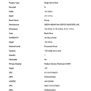 Keurig Premium K-Cup Pod Storage Rack 8 Sleeve 611247376621