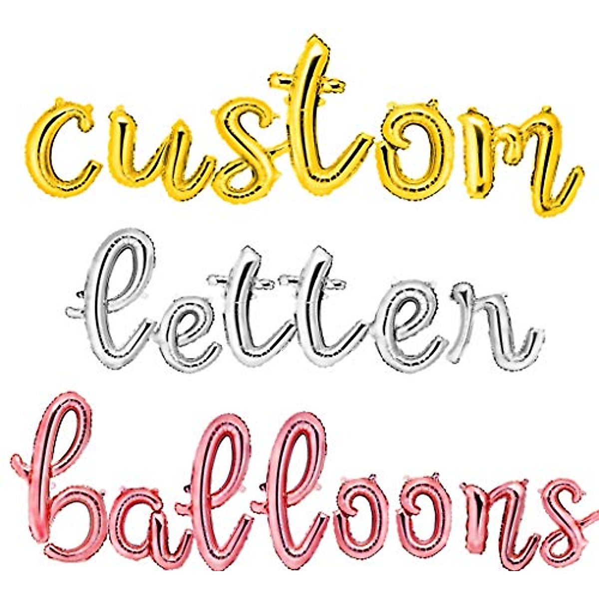 Envizins Custom Cursive Script Lowercase Gold, Rose Gold, Silver 16 inch Letter Foil Balloons, You Could Personalize a Phrase/Word/Number/Banner/Name. Straw and 32' Roll Ribbon Included