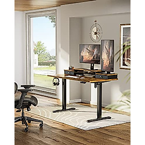 ErGear Electric Standing Desk with Double Drawers, 48x24 Inches Adjustable Height Sit Stand Up Desk, Home Office Desk Computer Workstation with Storage Shelf, Vintage Brown