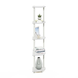 Furinno Turn-N-Tube 5 Tier Corner Display Rack Multipurpose Shelving Unit, White/White