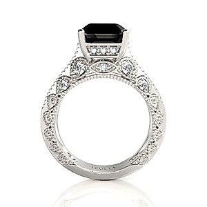 Jeulia Vintage Emerald Cut Wedding Ring:Sterling Silver Halo Diamond Bridal Set Engagement Wedding Band Best Anniversary Promise Christmas Jewelry Gift with Box (Black, 7.5)