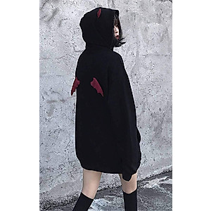 kydely Womens Devil Wings Red Horn Sweatshirt Long Sleeve Hoodie Pullover Hooded Tops, Black, X-Large