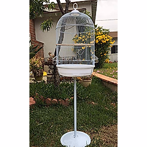Round Bird Hook Cage with Stand for Finch Canary Cockatiel Parakeet Dome Top, Cage Only Dimension: 16" Diameter x 28" H, Cage and Stand: 16" D X 57" H (16" D X 57" H, White)